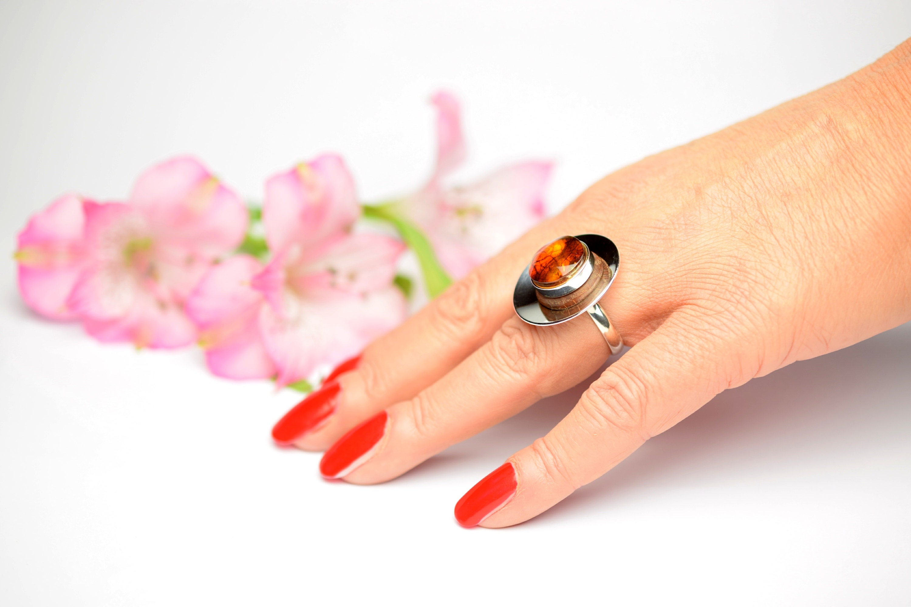 Modern Amber Ring Handmade Baltic Amber Ring Boho Amber | Etsy