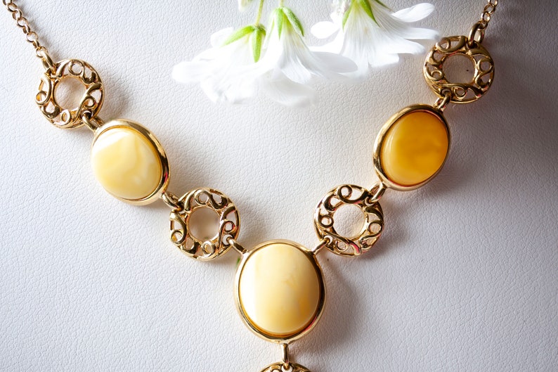 Gold Chain Amber Necklace Yellow Amber Necklace Gold Plated | Etsy