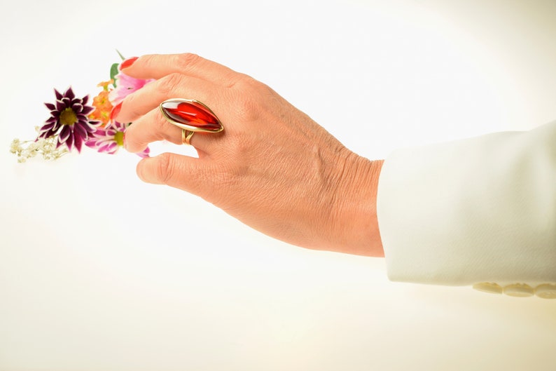 Baltic Amber Ring Red Amber Gold Plated Ring Ruby Amber | Etsy