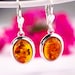Classic Amber Drop Earrings, Cognac Baltic Amber Earrings With Silver ...