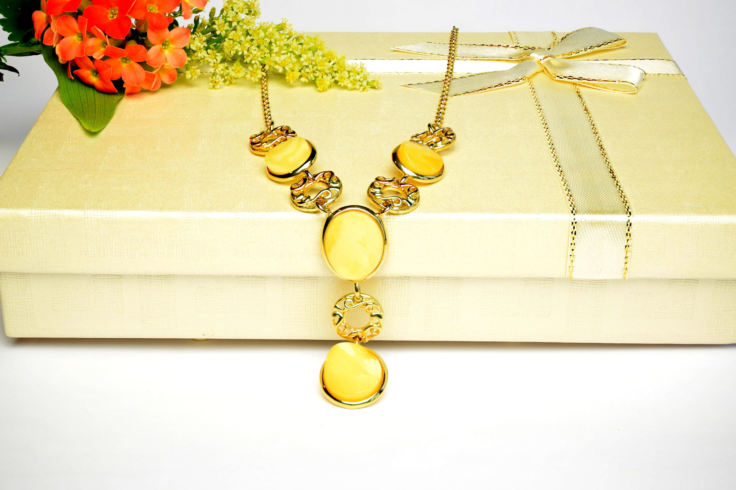 Gold Chain Amber Necklace Yellow Amber With Chain Gold - Etsy