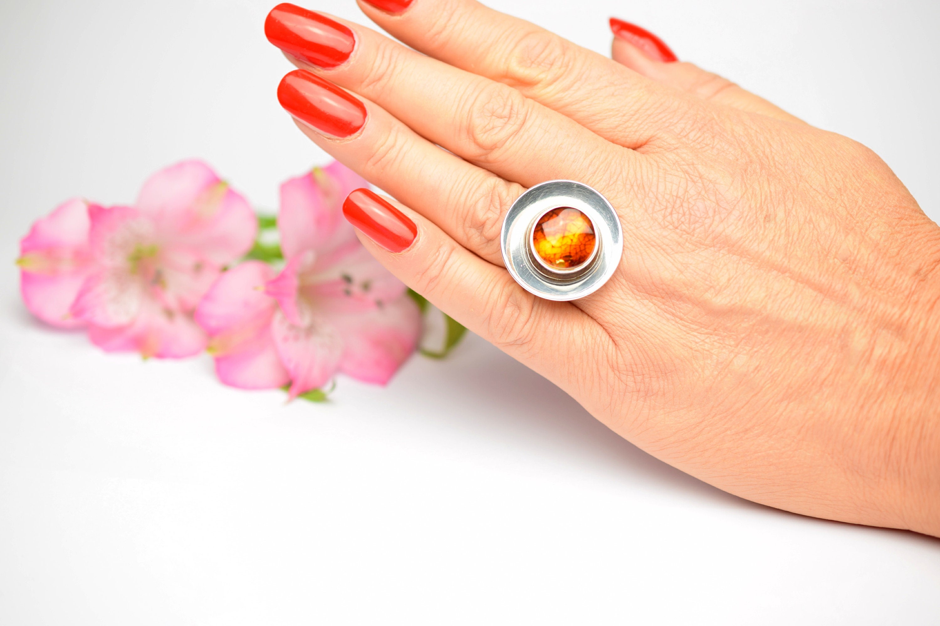 Modern Amber Ring Handmade Baltic Amber Ring Boho Amber | Etsy