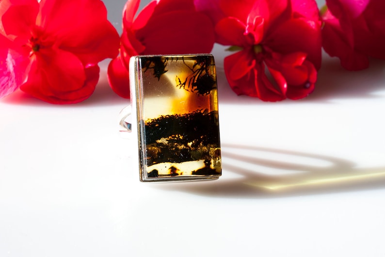 Clear Baltic Amber Ring Rectangular Amber And Silver Ring | Etsy