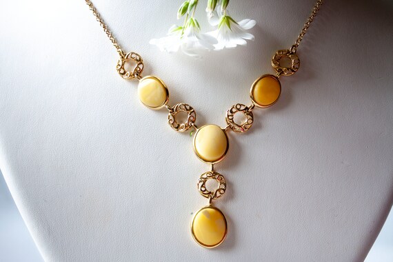 Gold Chain Amber Necklace Yellow Amber Necklace Gold Plated | Etsy