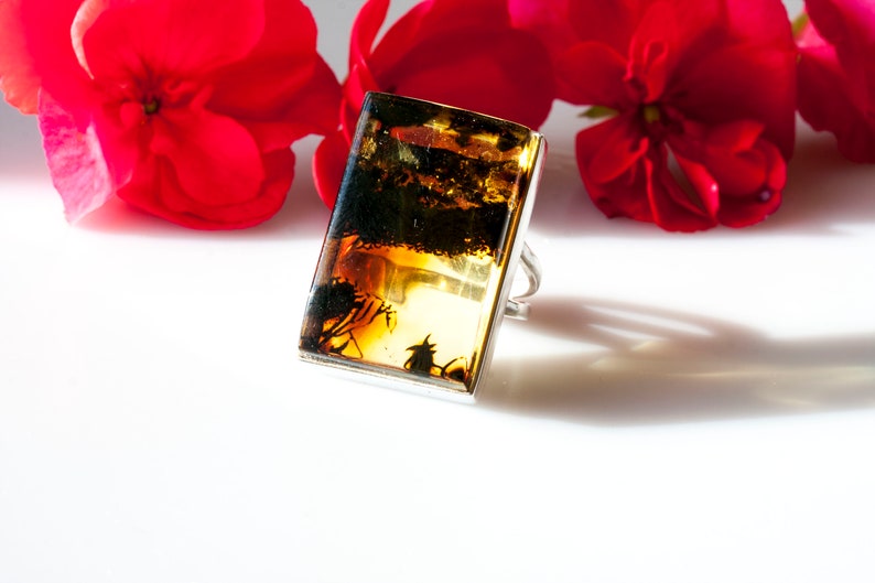 Clear Baltic Amber Ring Rectangular Amber And Silver Ring | Etsy