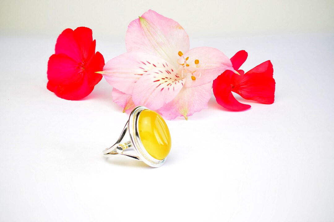 Statement Baltic Amber Ring, Yellow Amber Stone Ring,real Natural Amber ...