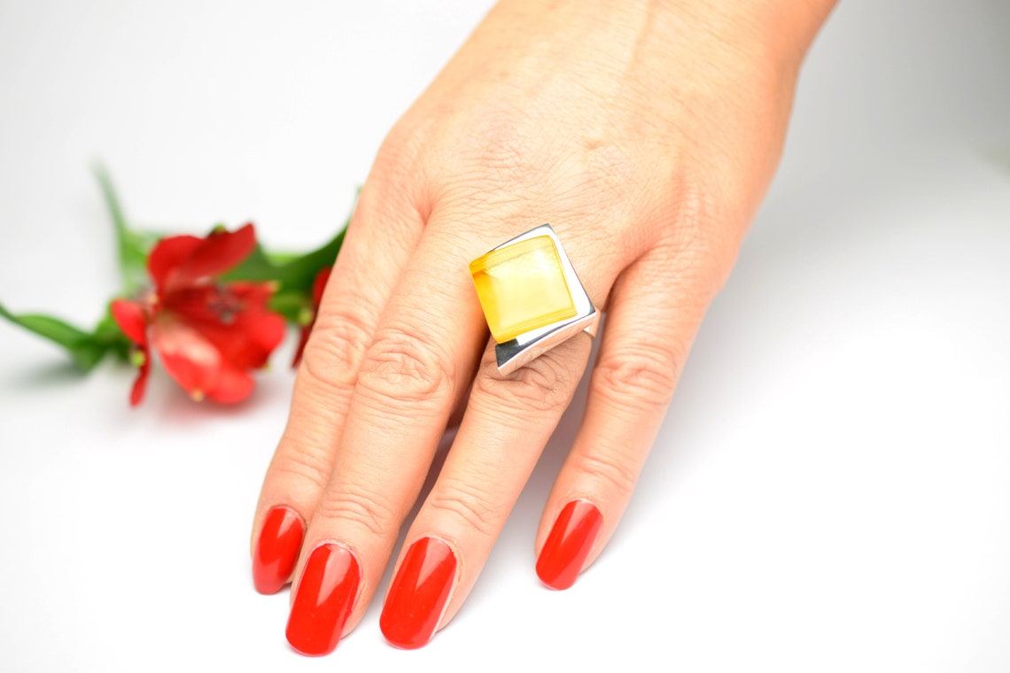 Unique Baltic Amber Ringmodern Amber Ringhandmade Adjustable | Etsy