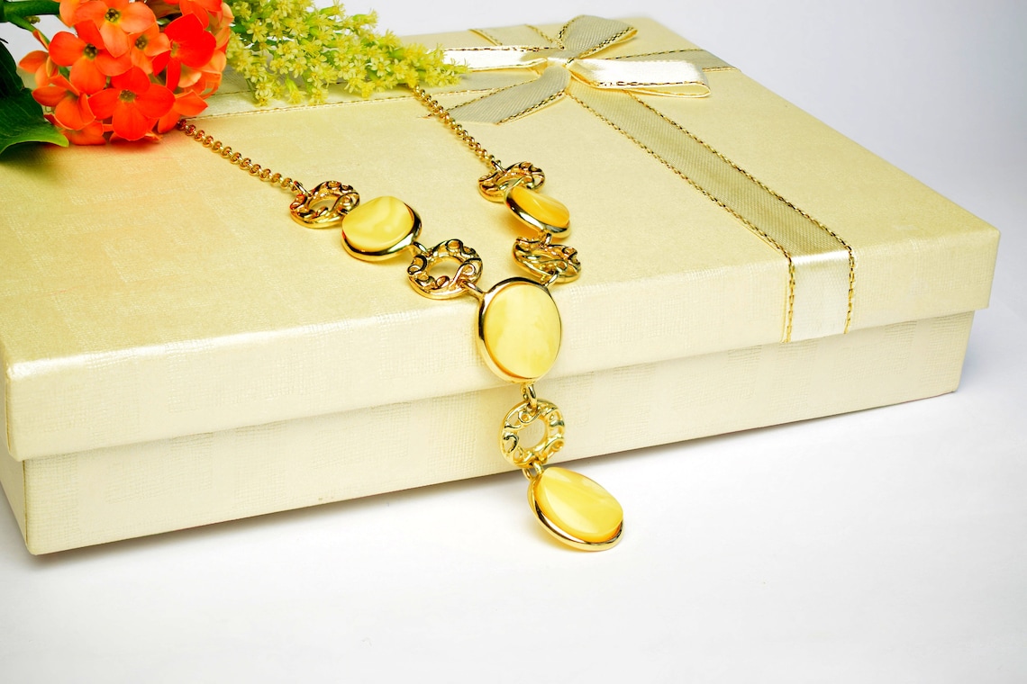 Gold Chain Amber Necklace Yellow Amber With Chain Gold | Etsy