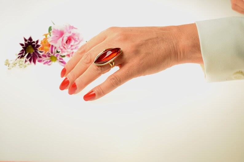 Baltic Amber Ring Red Amber Gold Plated Ring Ruby Amber | Etsy