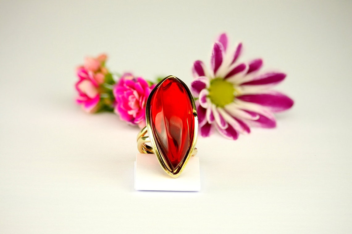 Baltic Amber Ring Red Amber Gold Plated Ring Ruby Amber | Etsy