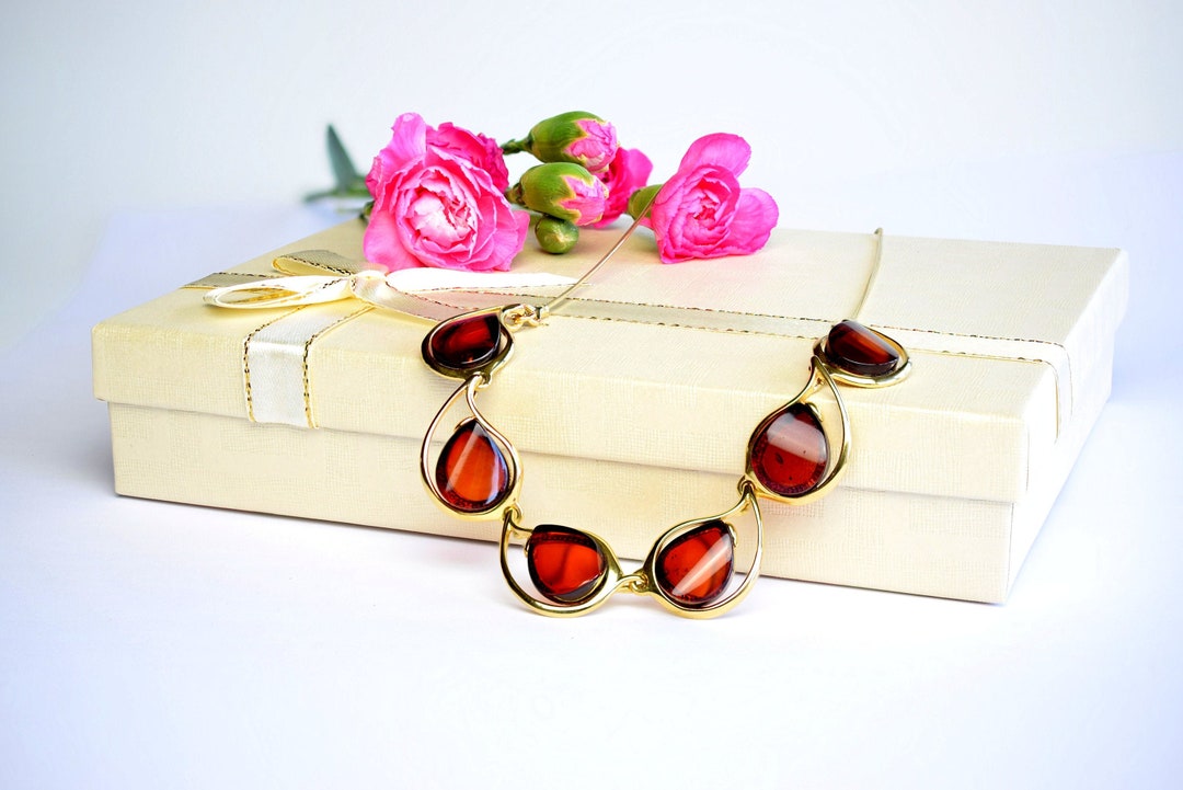 Baltic Cherry Red Amber Necklace,gold Plated Amber Necklace,cherry ...