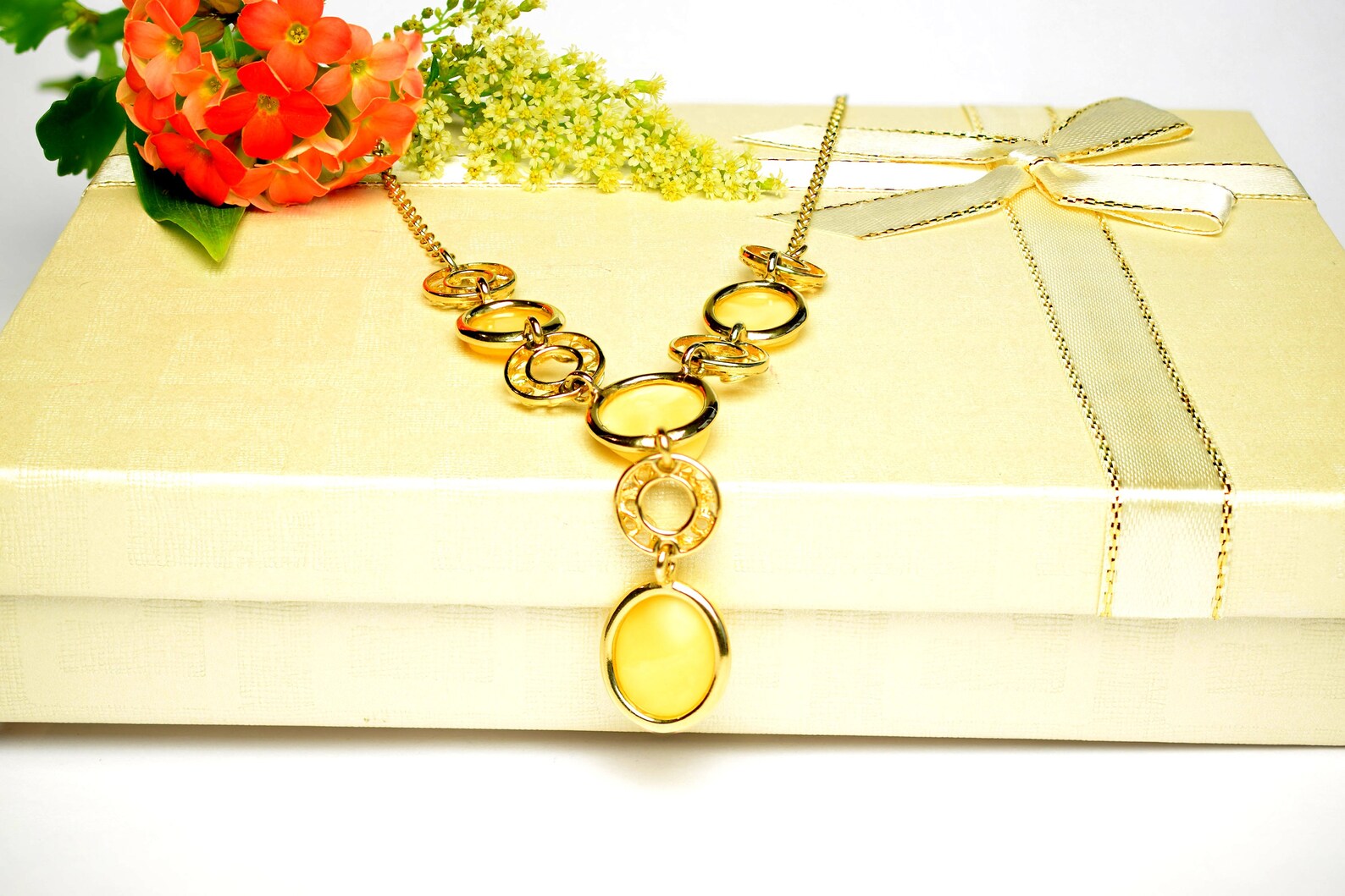 Gold Chain Amber Necklace Yellow Amber With Chain Gold | Etsy