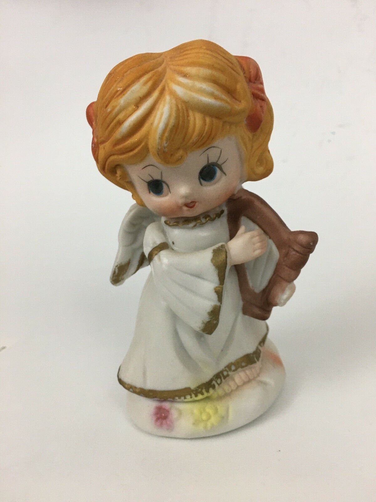Vintage Enesco Angel Figurine With Big Eyes Holding a Harp 5 Home Decor ...