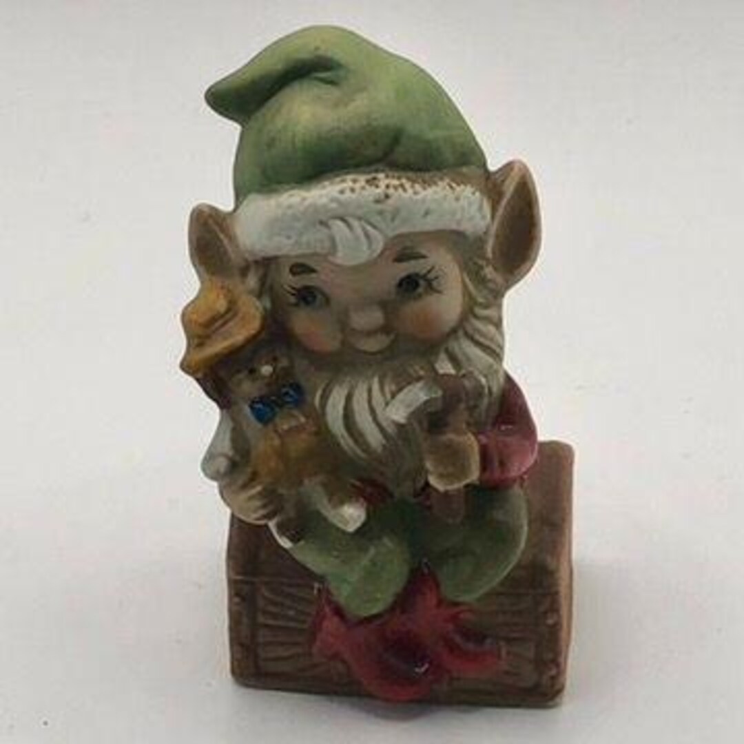 Vintage Homco Toy Making Elf Figurine With Toy Doll & Hammer Ceramic ...