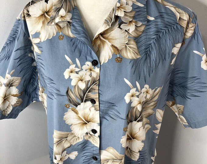 Vintage Pacific Legend Mens Hawaiian Aloha Shirt Size Medium Blue ...