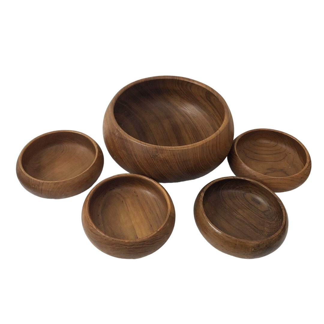 Dolphin Genuine Teakwood Salad Bowl 5 Pc Set Wooden Thailand Serve Ware ...