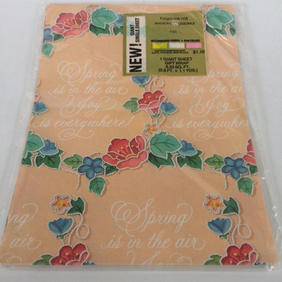 Vintage Spring Wrapping Paper, Gift Wrap, Peach, Flowers, Leaves ...
