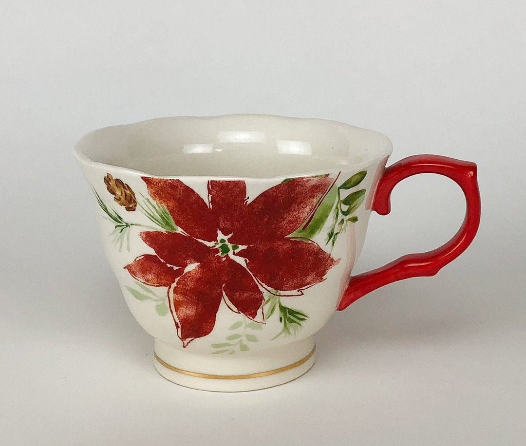 Tech Ceramic Hand Crafted 16 Oz. Red Floral Footed Jumbo Cup - Etsy