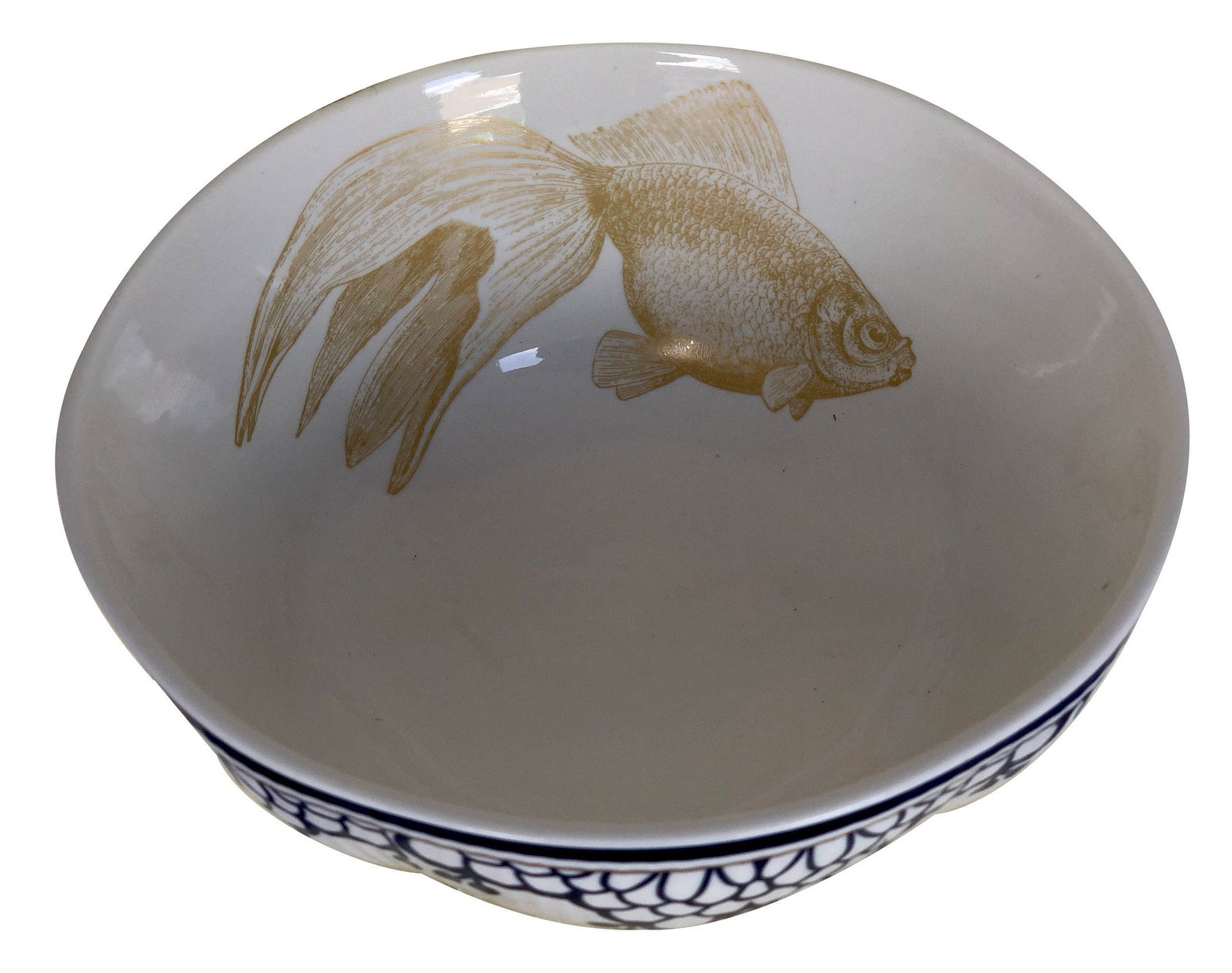 Porcelain Glazed Hand Crafted Golden Fish Bowl With Gold Trim Set of 2 ...