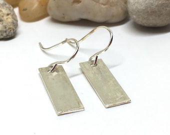 Silver Abalone Rectangle Bar Drop Earrings Geometric - Etsy