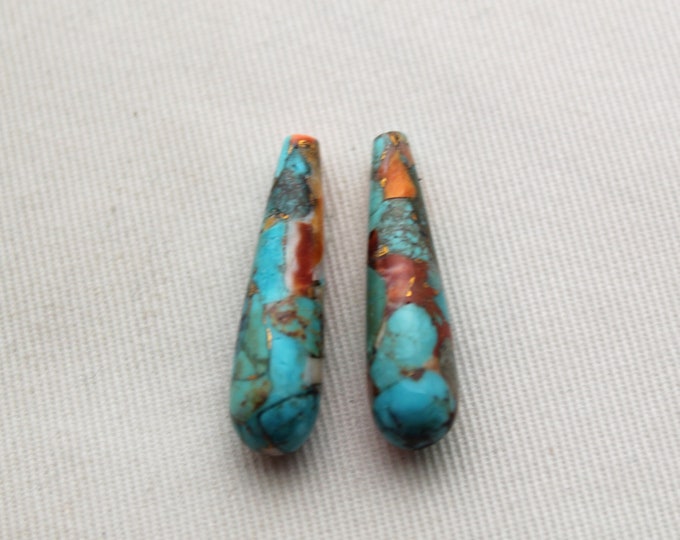 TWO Compressed Turquoise Long Drop Beads Spiny Oyster - Etsy