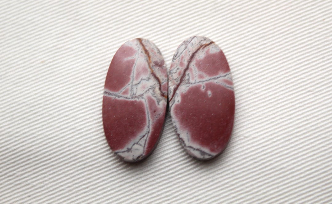 Rhyolite Cabochons Pair Oval Gemstone Pink White - Etsy