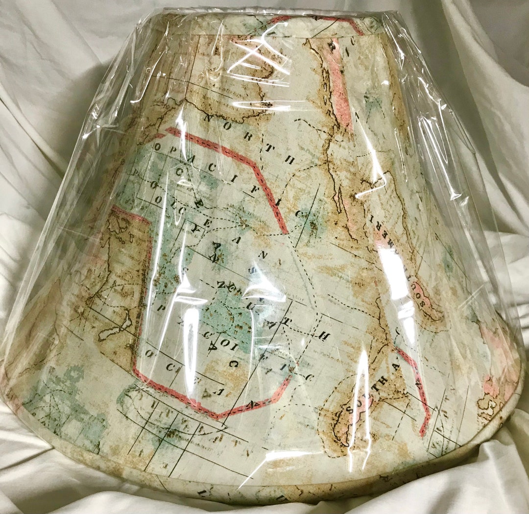 Lamp Shade - Custom - Cotton Fabric - Metal Frame - Hand Sewn - Map ...