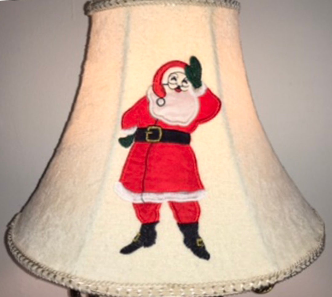 Lamp Shade - Hand Sewn - Santa Theme - Fabric Cover - Vintage Christmas ...