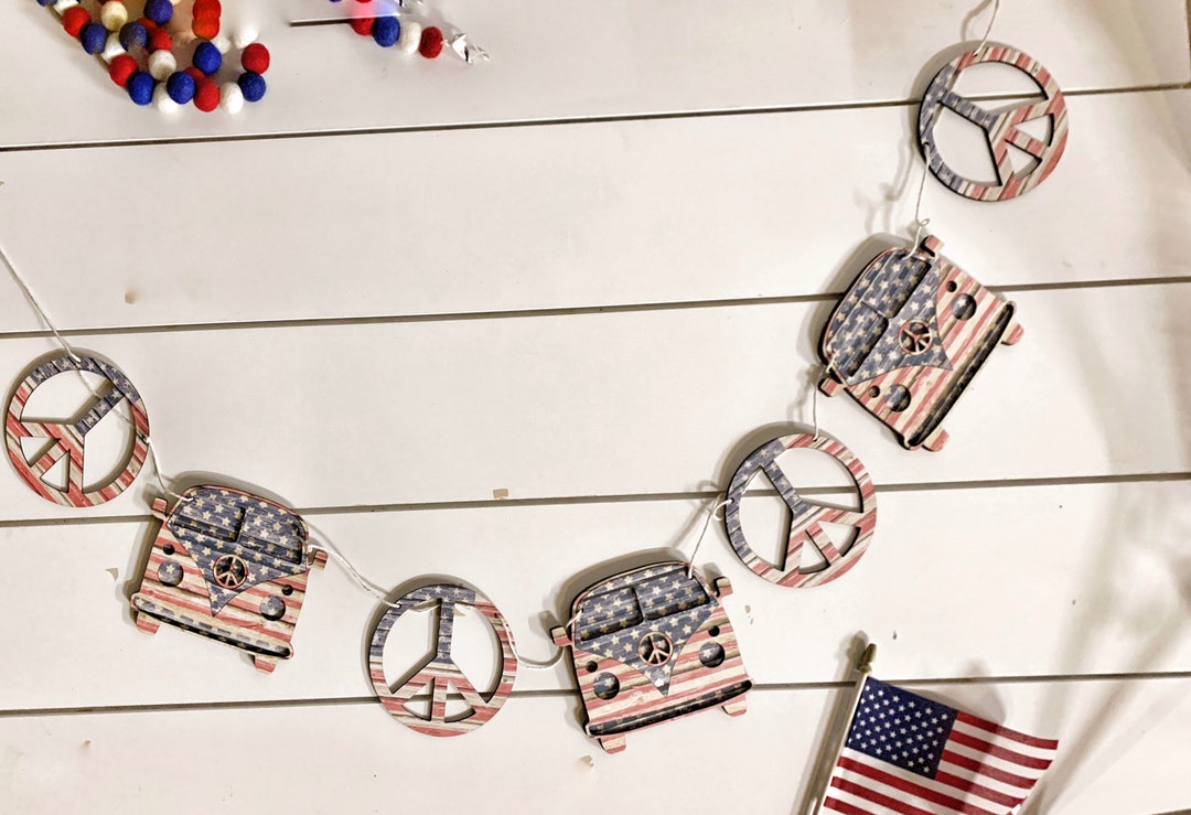 Patriotic VW Bus Wood Banner - Etsy
