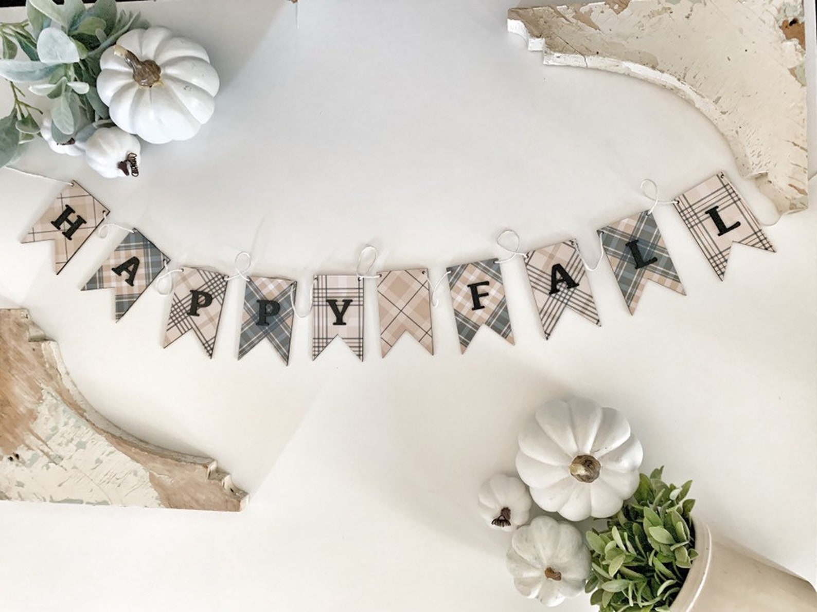 Neutral Plaid Wood Banner Neutral Fall Banner Fall Plaid | Etsy