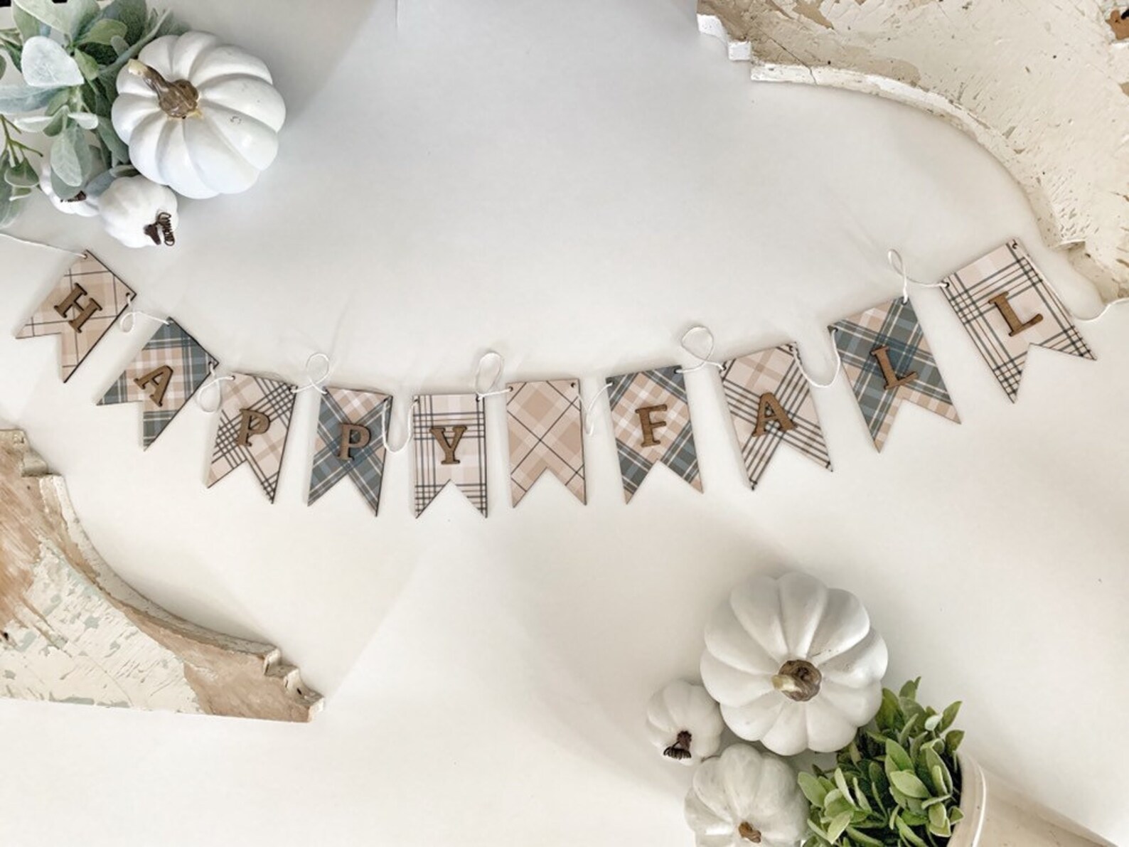 Neutral Plaid Wood Banner Neutral Fall Banner Fall Plaid | Etsy