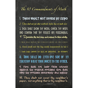 Ten Commandments of Math, Math Poster - Etsy