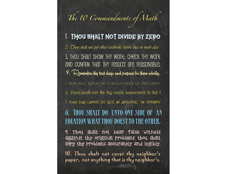 Ten Commandments of Math, Math Poster - Etsy