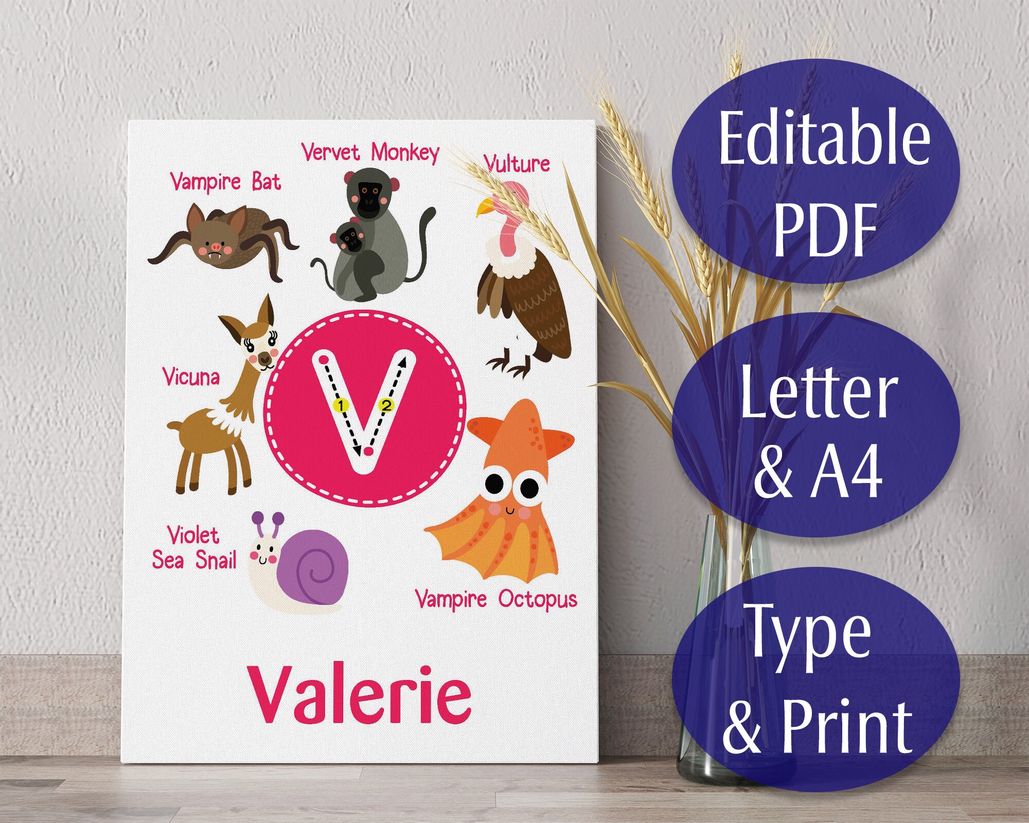 V Custom Name Printable Type any name & Print Monogram | Etsy