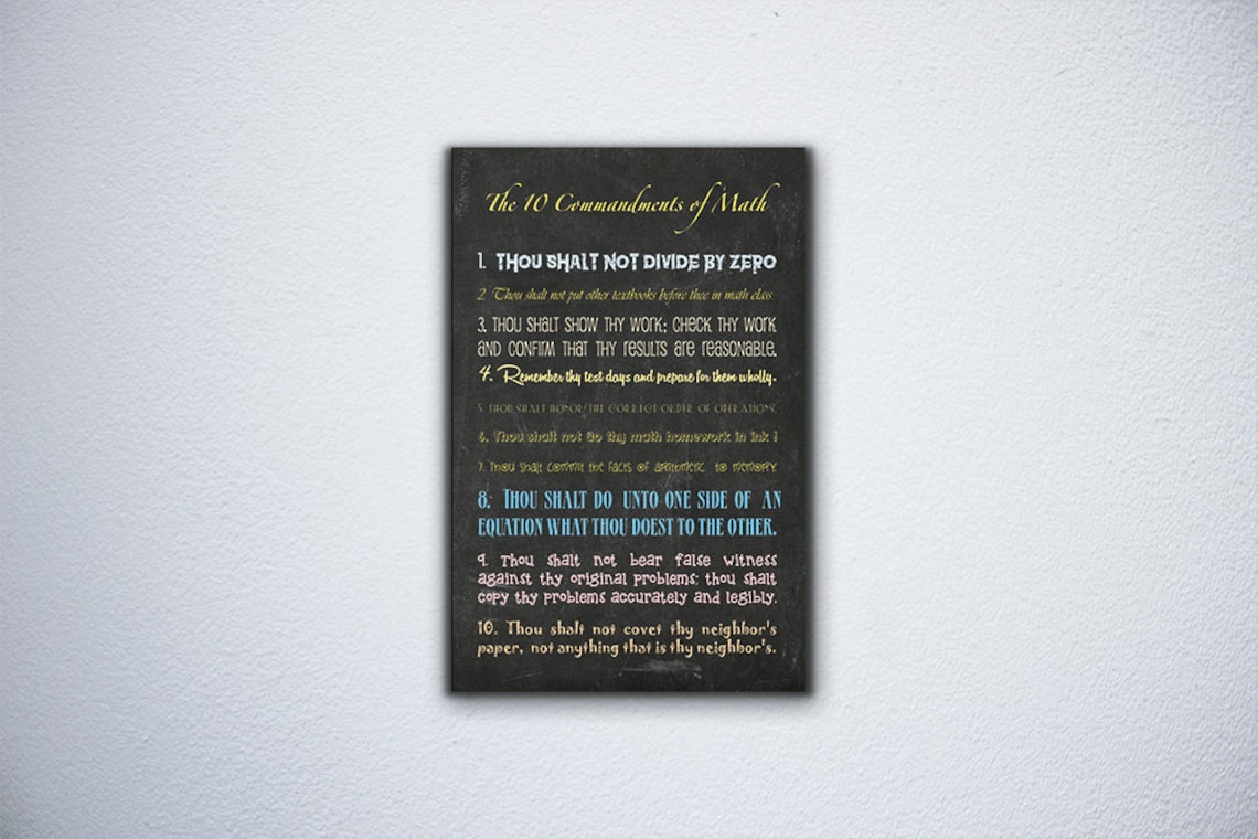 Ten Commandments of Math, Math Poster - Etsy