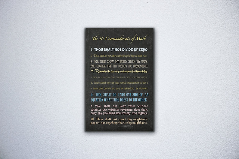 Ten Commandments of Math, Math Poster - Etsy
