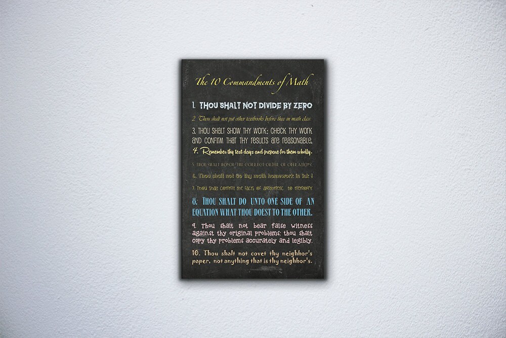 Ten Commandments of Math, Math Poster - Etsy