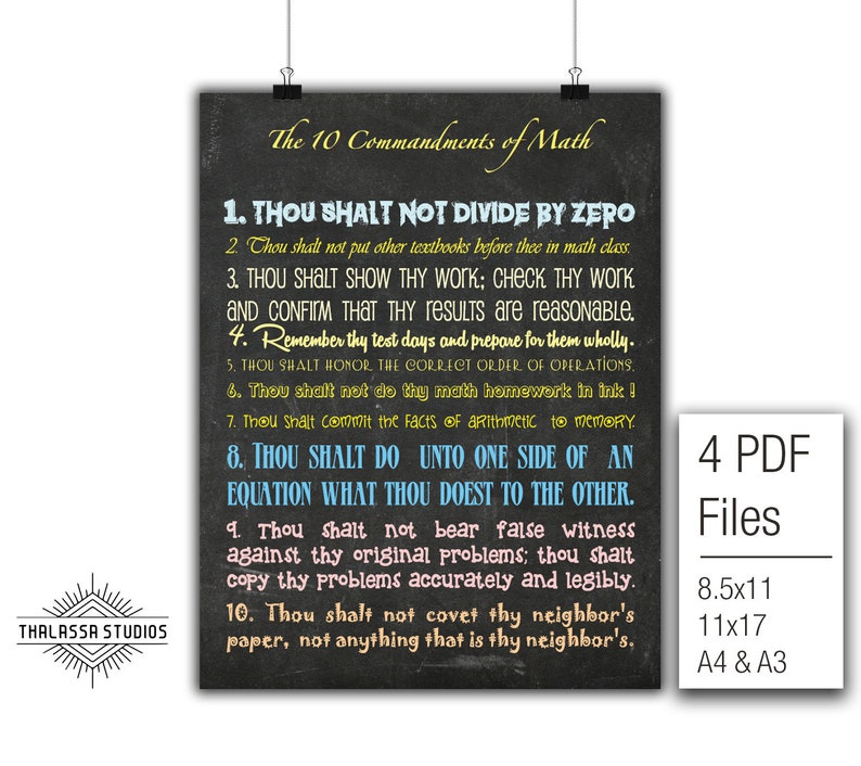 Ten Commandments of Math, Funny Math Poster - Etsy
