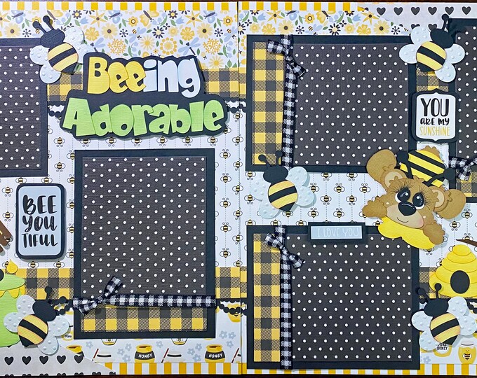 Beeing Adorable, Bear Bees, 2 Premade Scrapbook Pages Layout Paper ...
