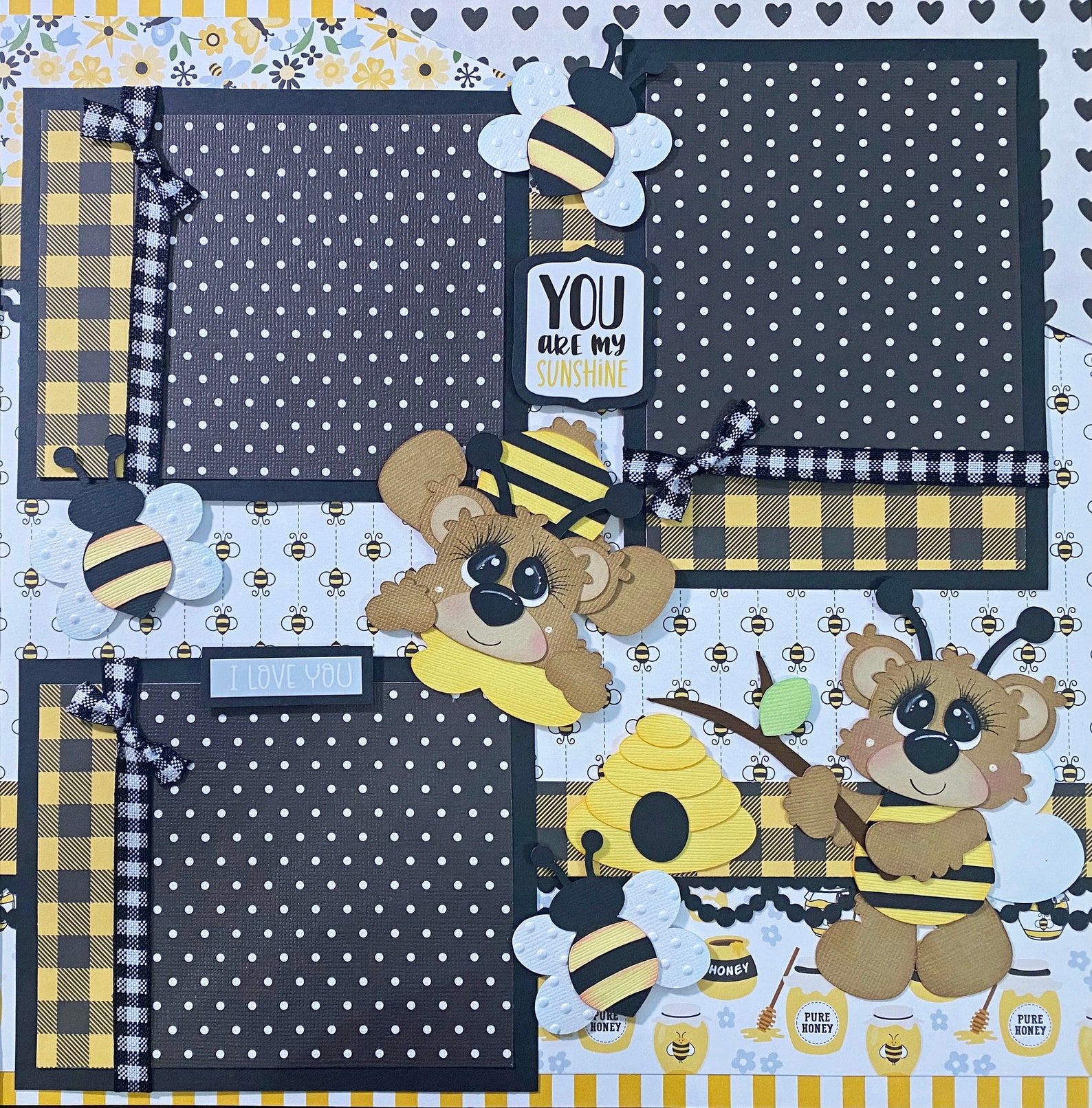 Beeing Adorable, Bear Bees, 2 Premade Scrapbook Pages Layout Paper ...