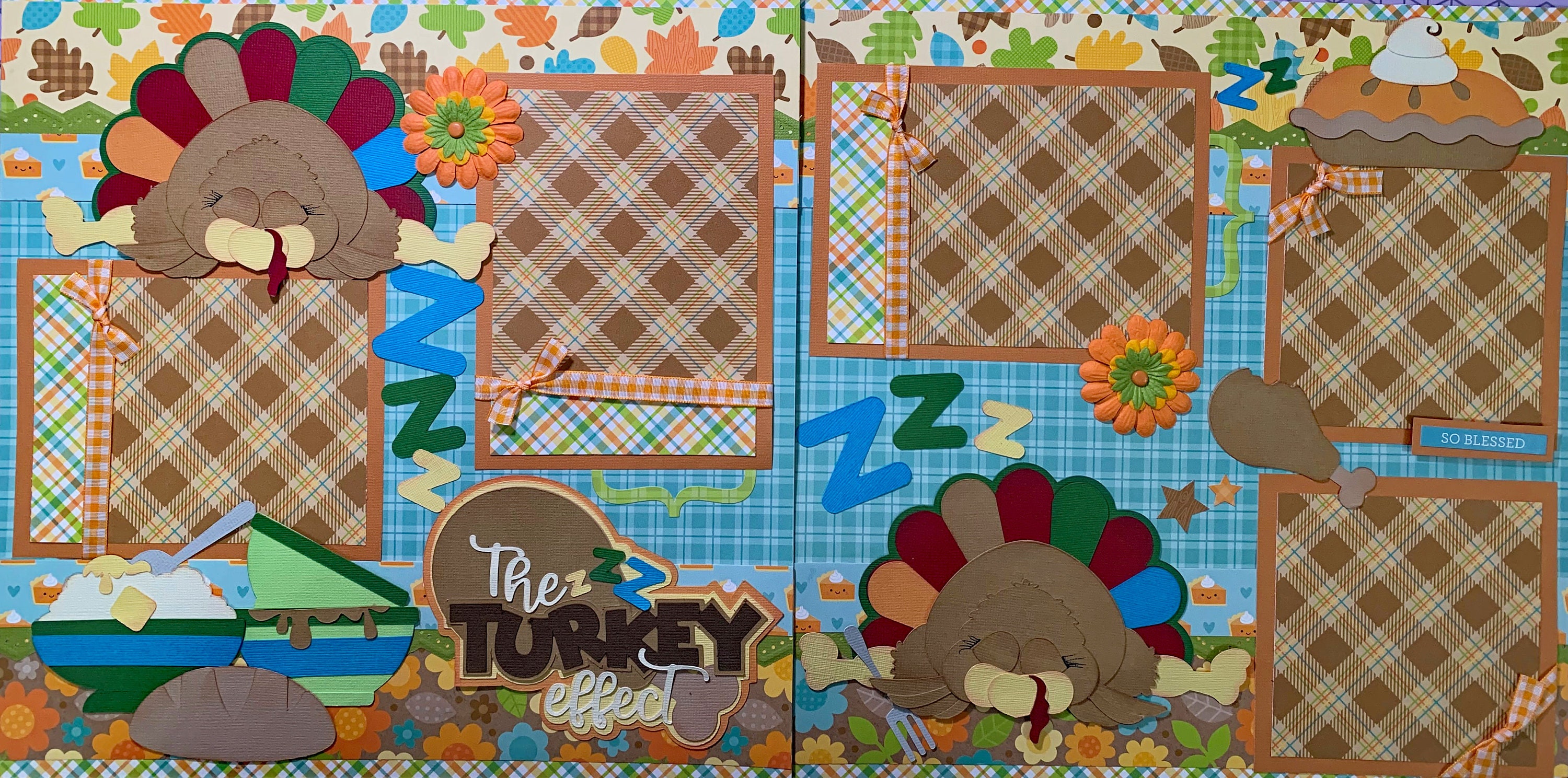 Turkey Effect Thanksgiving Layout, 2 Premade Scrapbook Pages Layout ...