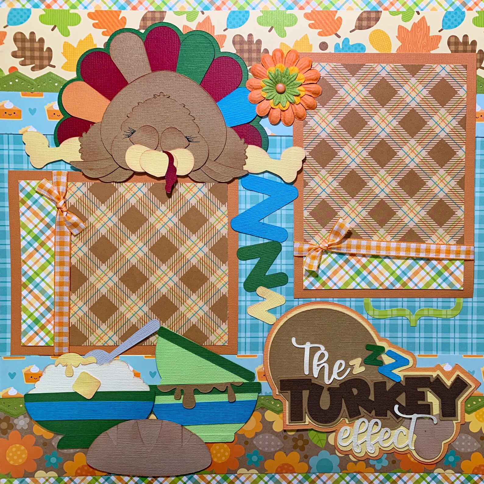 Turkey Effect Thanksgiving Layout, 2 Premade Scrapbook Pages Layout ...
