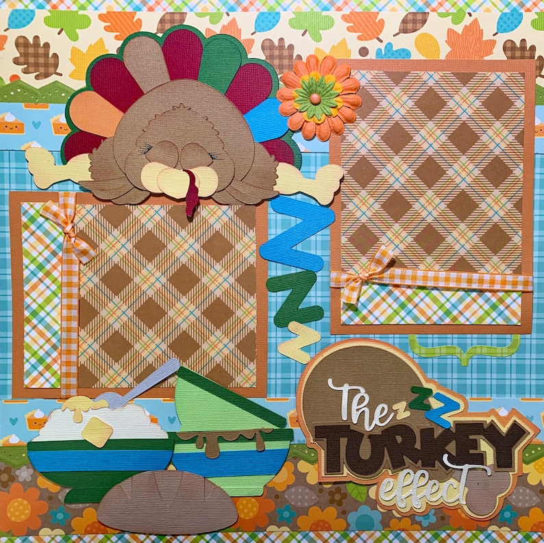 Turkey Effect Thanksgiving Layout, 2 Premade Scrapbook Pages Layout ...