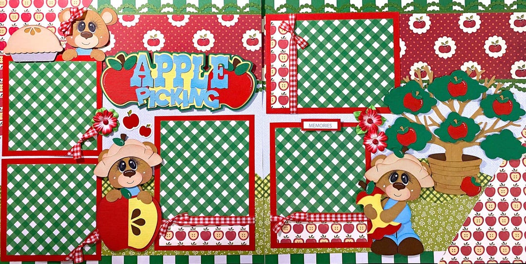 Apple Picking Scrapbook Layout, 2 Premade Scrapbook Pages Layout Paper ...
