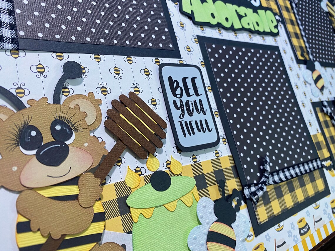 Beeing Adorable, Bear Bees, 2 Premade Scrapbook Pages Layout Paper ...