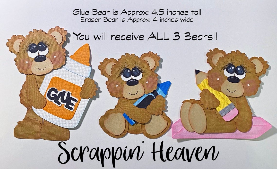 School Supplies Bears Die Cut, Layered Die Cut, Premade Paper Piecing ...