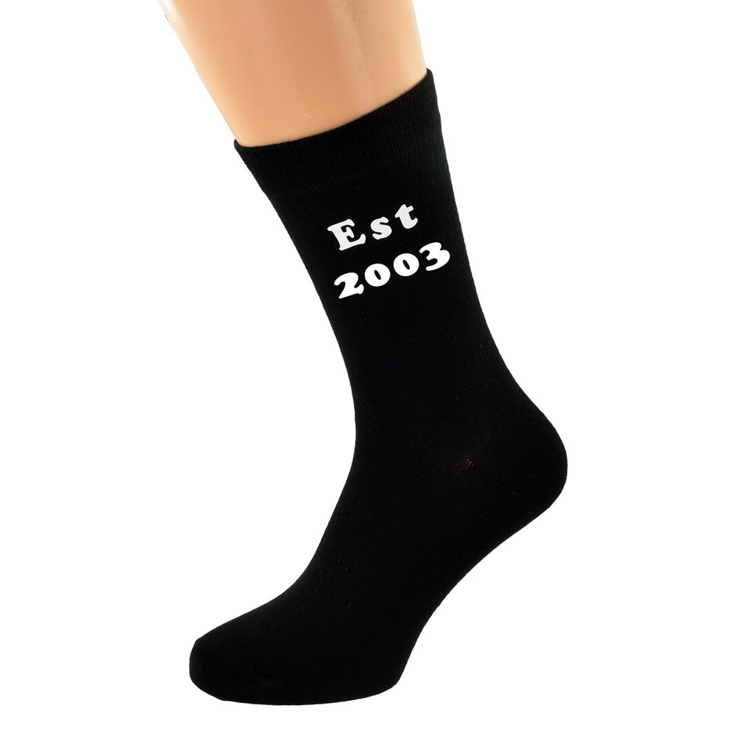 Est 2003 Printed in White Vinyl on Mens Black Cotton Rich Socks. One ...
