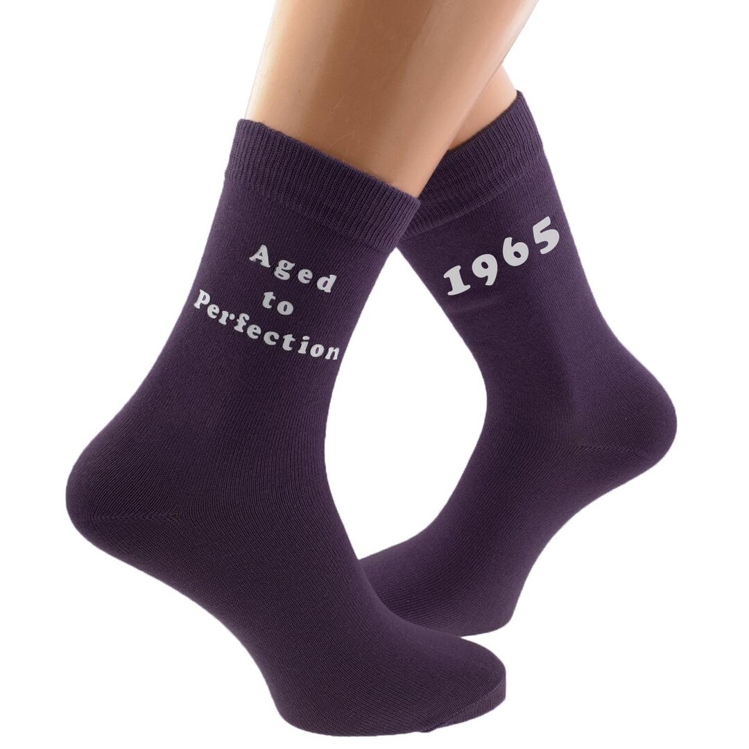Aged to Perfection 1965 Printed in White Vinyl on Ladies Purple Cotton ...