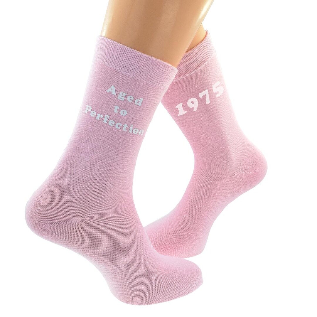Aged to Perfection 1975 Printed in White Vinyl on Ladies Pink Cotton ...