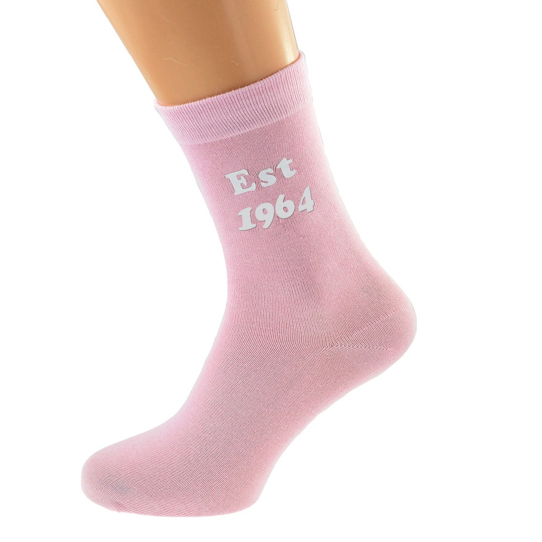 Est 1964 Printed in White Vinyl on Ladies Pink Cotton Blend Socks Great ...
